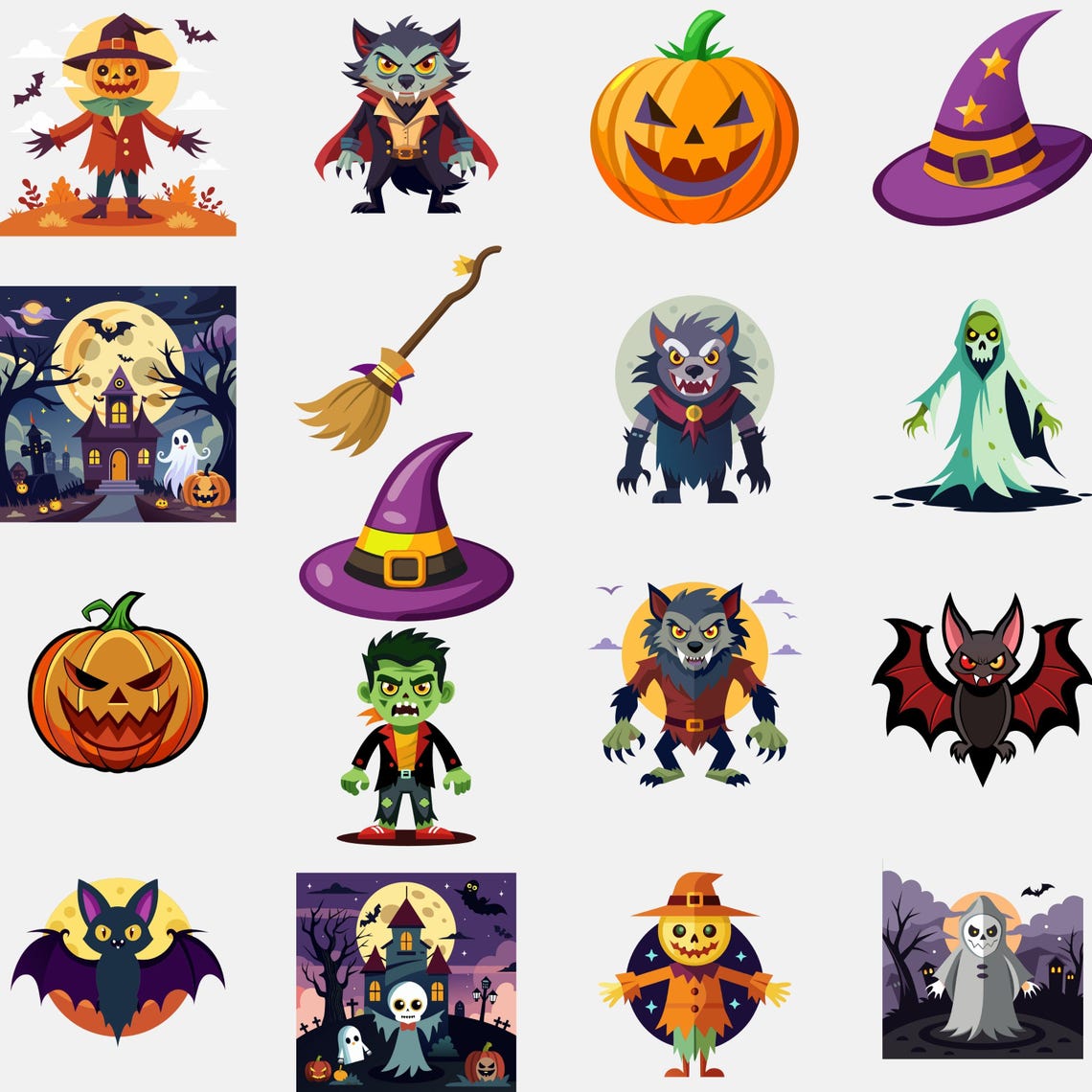 Vector Halloween Theme Clip Art Bundle, 56 Vector SVG Halloween Images ...