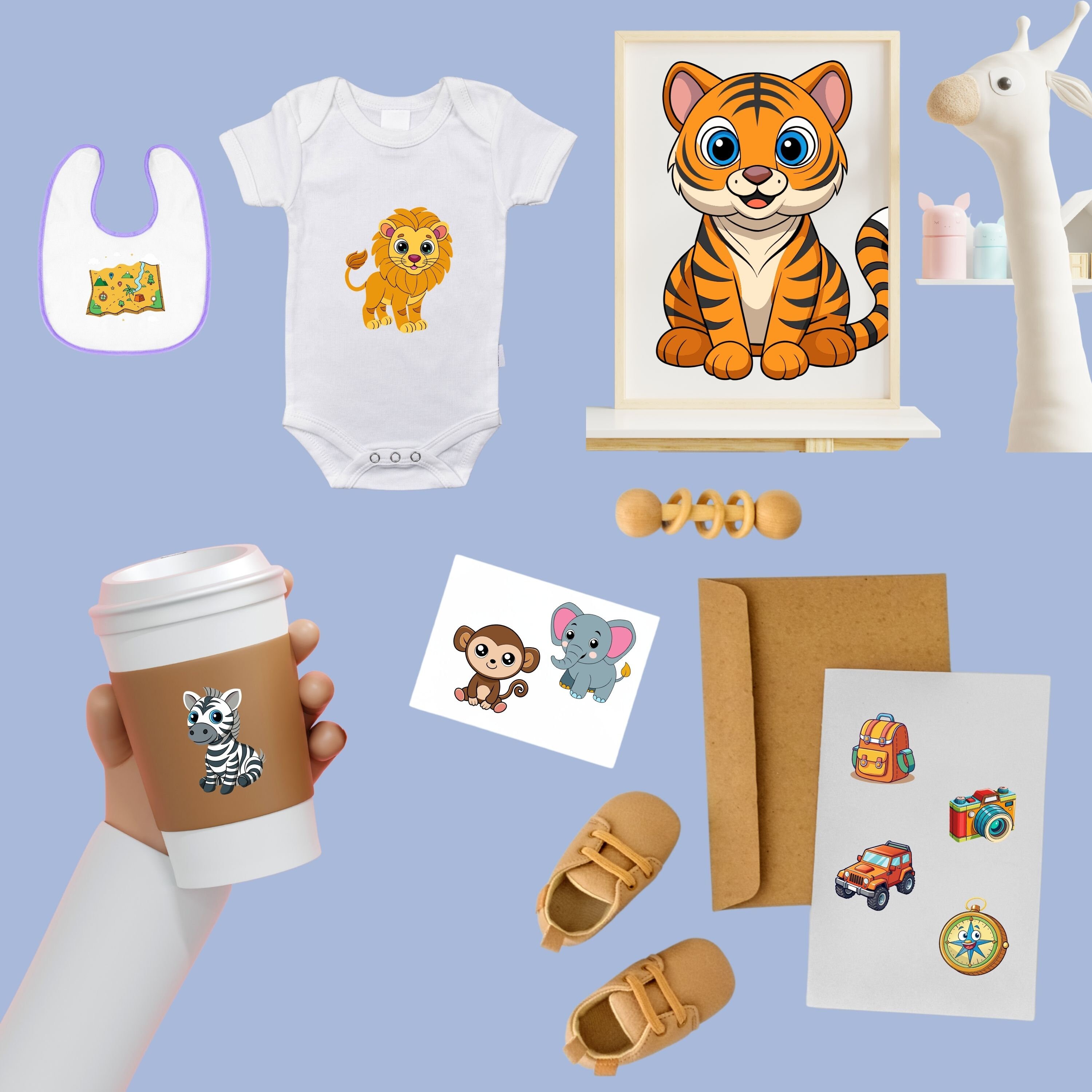 Cartoon Safari Animal Clipart Bundle, Jungle Cartoon Animal Clipart Set ...