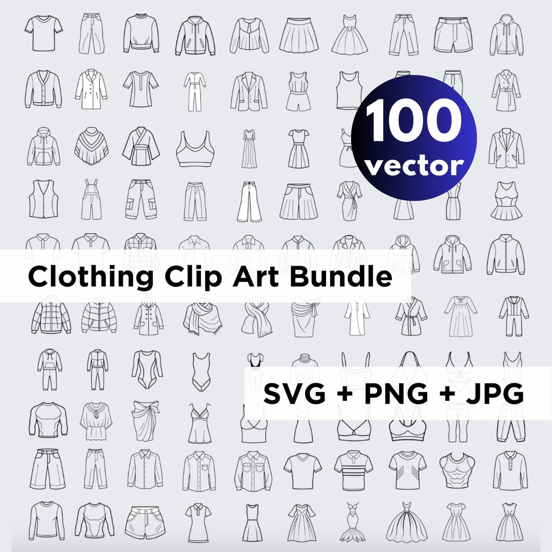 Vector Lineart Clothing Clip Art Bundle, 100 High-resolution Fashion ...