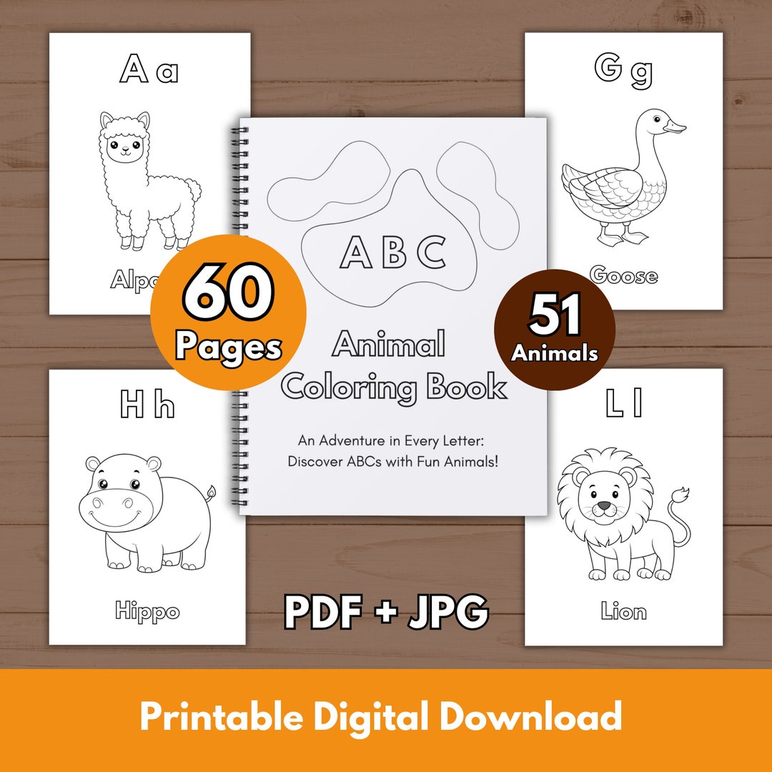 ABC Animal Coloring Book, Printable Alphabet Flash Cards, Babys First ...