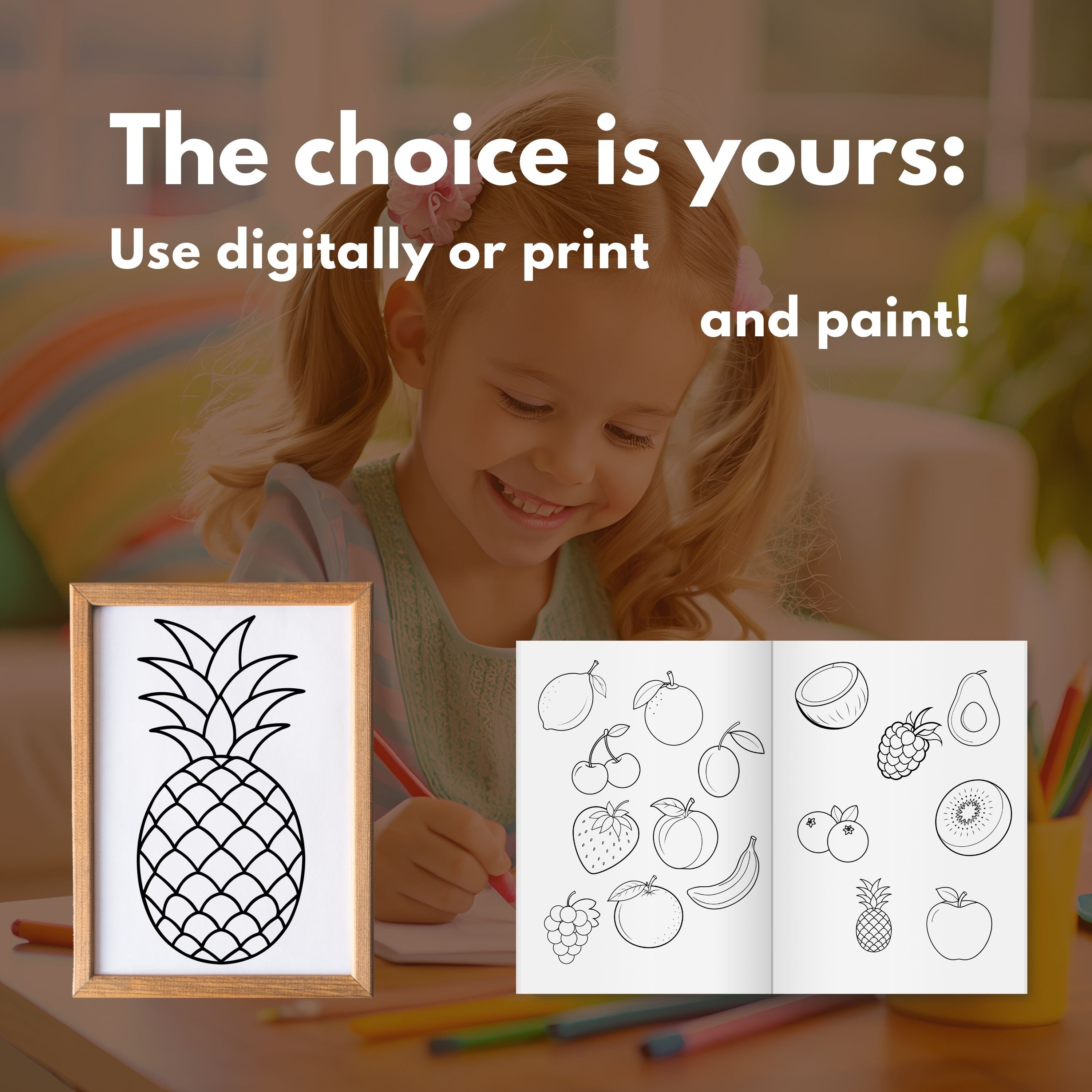 Layered Vector Fruit Images Fruit Coloring PDF, Coloring Fruits Outline ...