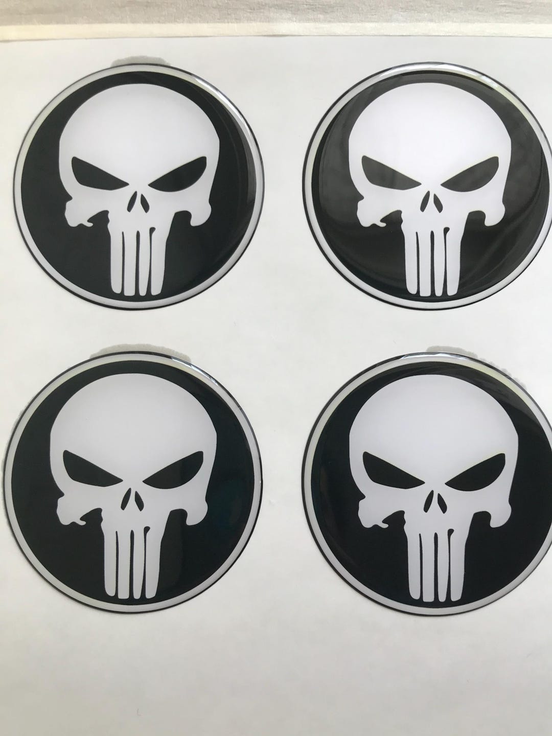 Set of 4 All Sizes Epoxy Emblem Skull Sticker for Wheel Center Hub Cap ...