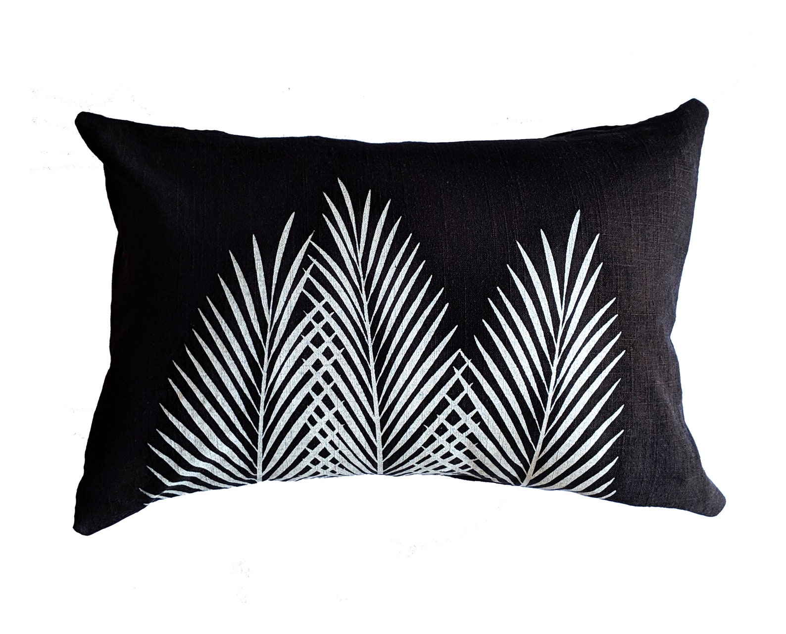 Black and White Linen Palm Print Pillow Modern Beach Decor | Etsy