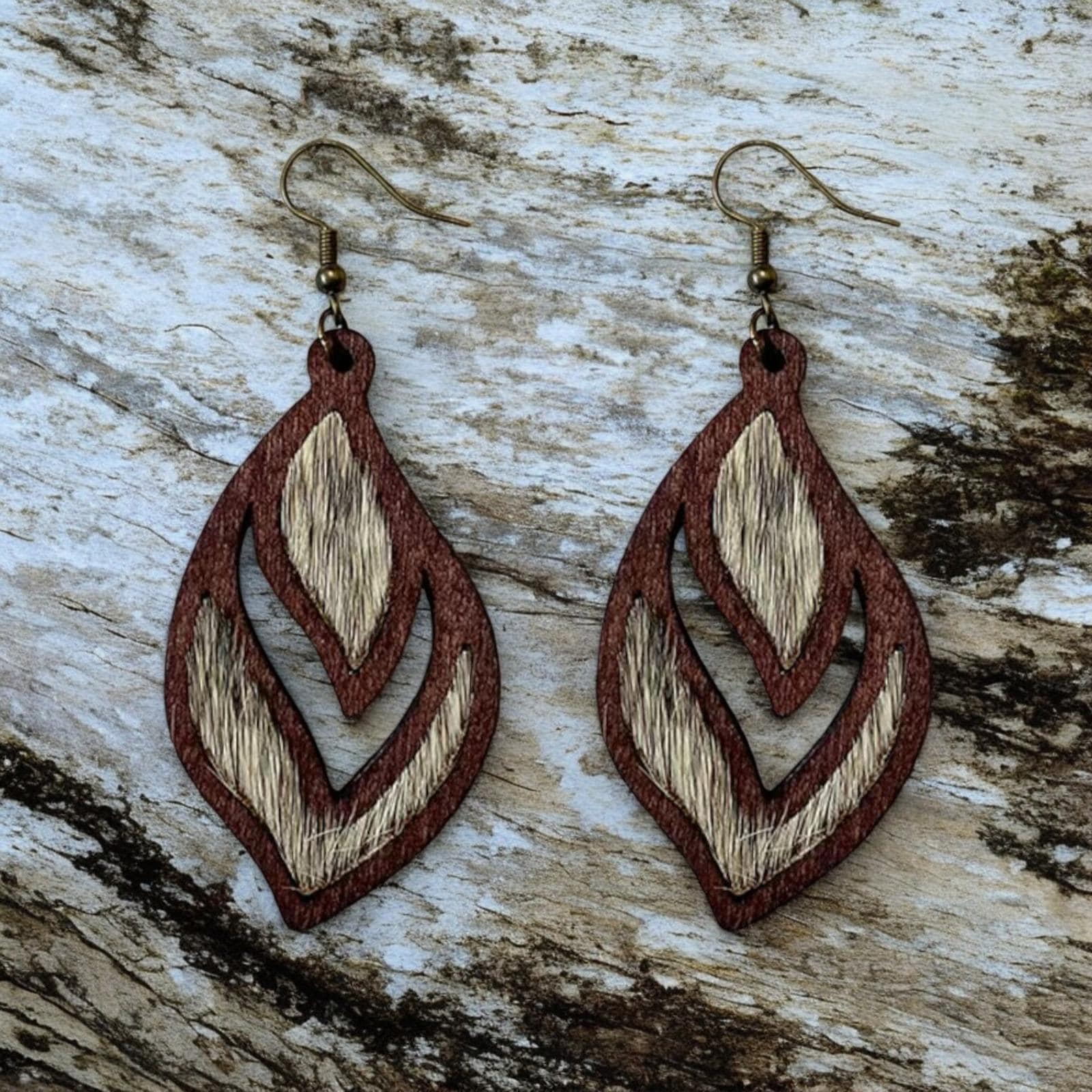 Wood Teardrop Geometric Arrow Pattern Dangling Earrings Retro Turquoise ...