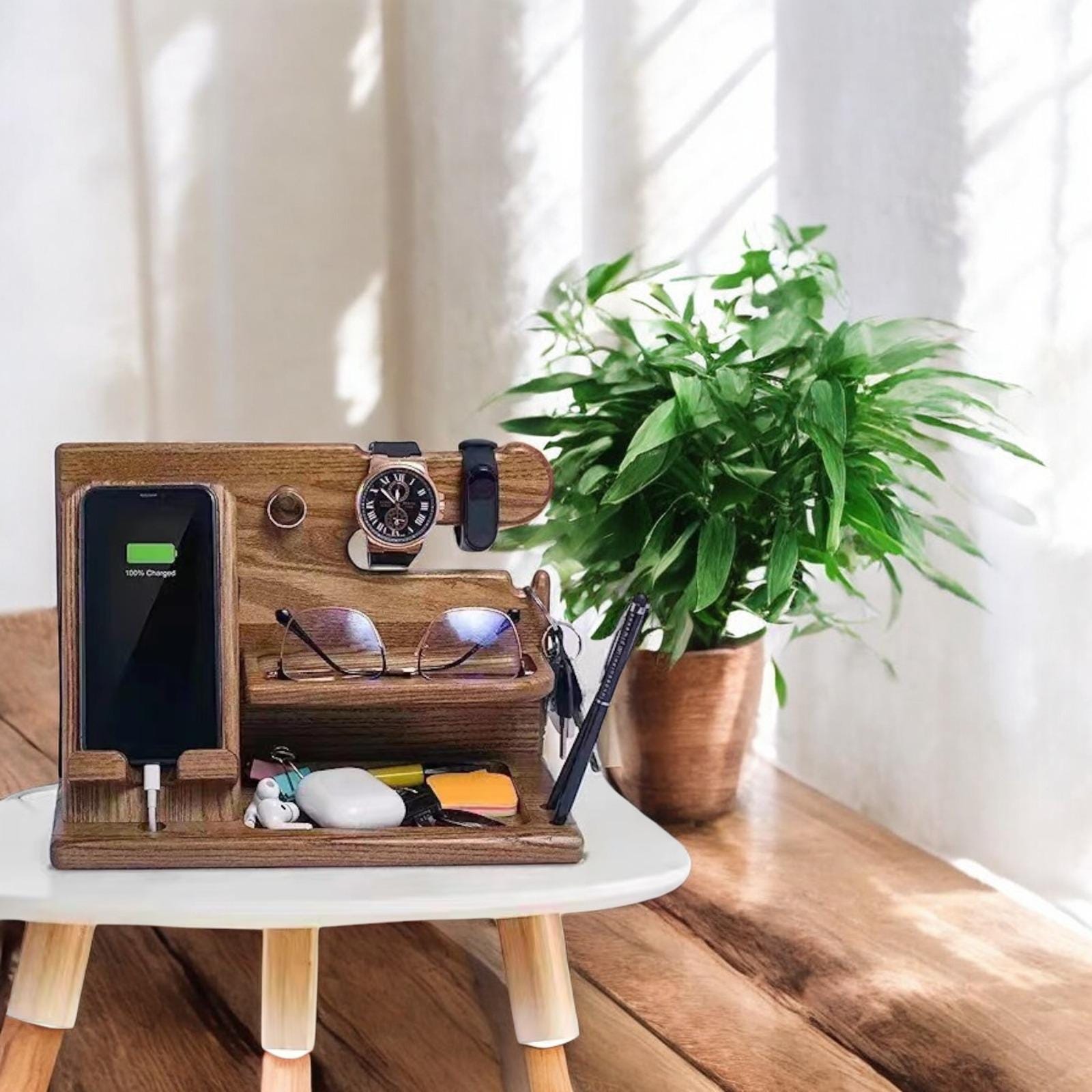 Wooden Desktop Organizer Dock for Cell Phones, Tablets, Wallets and ...