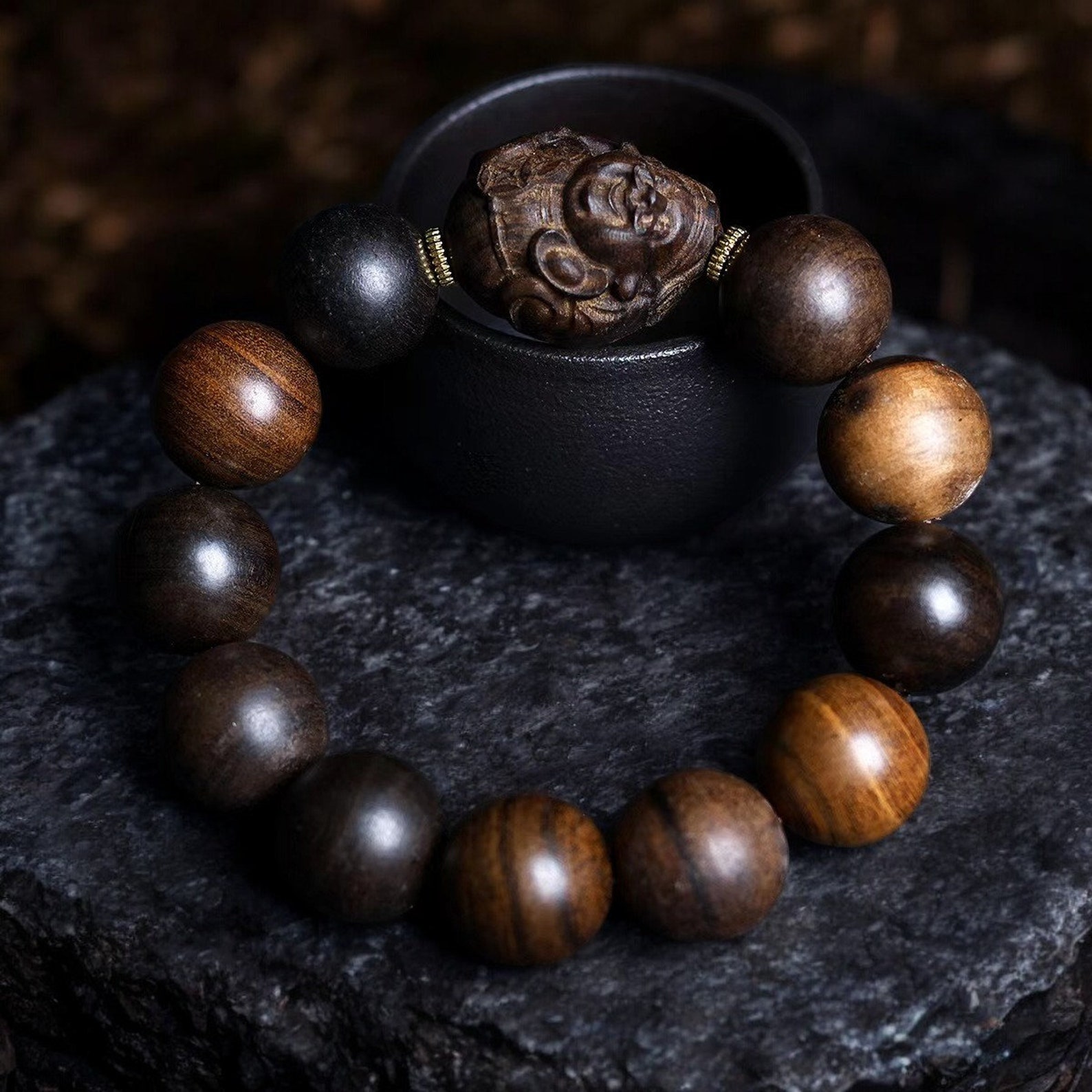 Handmade Wooden Bead and Dark Brown Bracelet Set of 2 Boho Jewelry One Size Free Shipping Eco ...