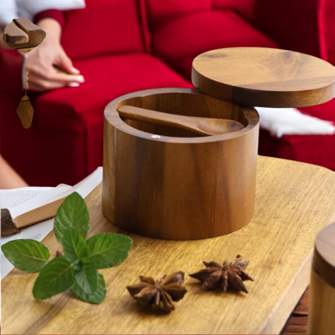 Wooden Salt and Pepper Box Small & Medium Rustic Spice Bowl Options ...