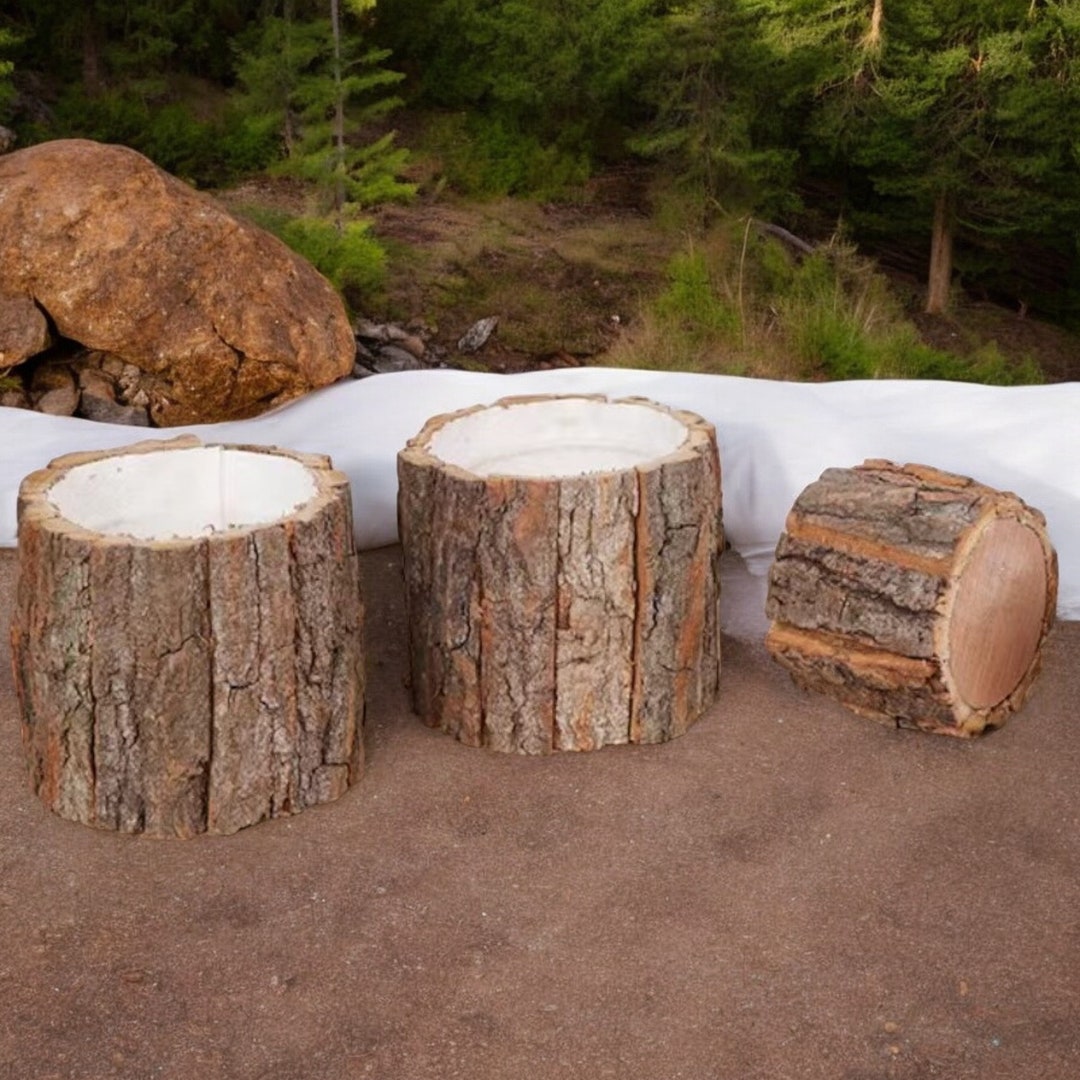 Handmade Pine Wood Bark Flower Pot Eco-friendly Log Cutout Succulent ...