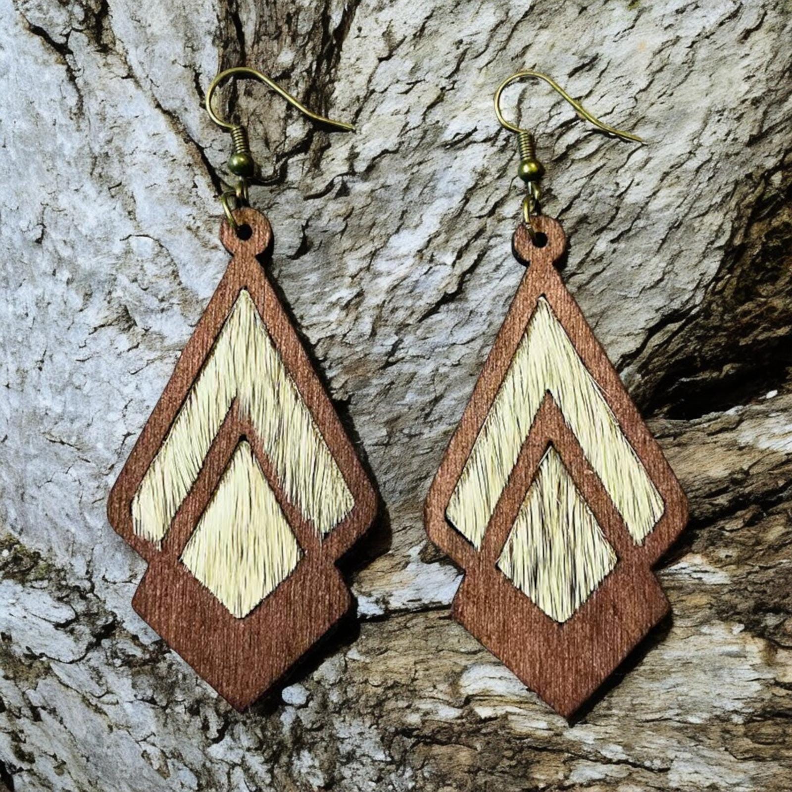 Wood Teardrop Geometric Arrow Pattern Dangling Earrings Retro Turquoise ...