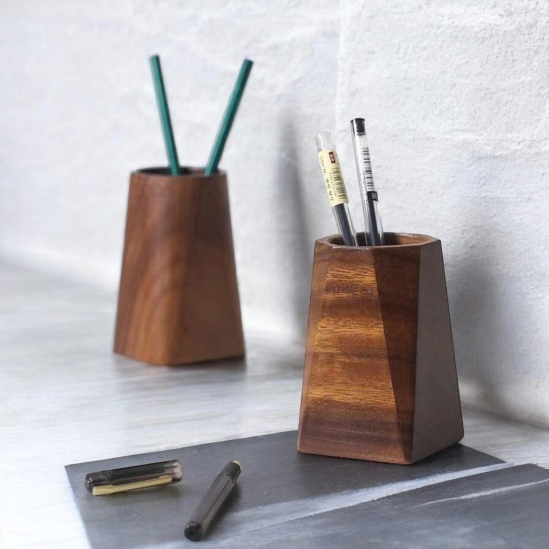 Wooden Desk Pen Holder Black Walnut Office Organizer Choose From 3 ...