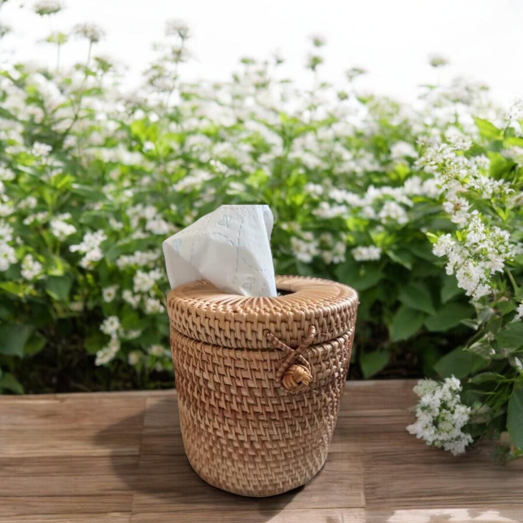 Handmade Bamboo Roll Tissue Box Willow Weaving Home Decor Stylish Table ...