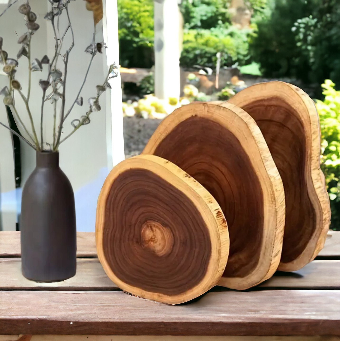 Custom Hand Made Circular Wooden Log Tree Cutting Board Plate Kitchen ...