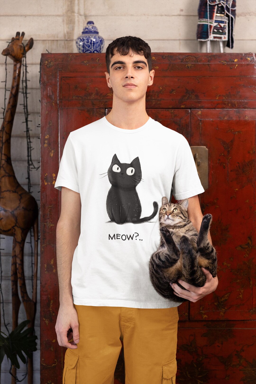 Meow? - Cat Tshirt, Cat Merch, Cute Cat, White Cat Tshirt, Black Cat ...