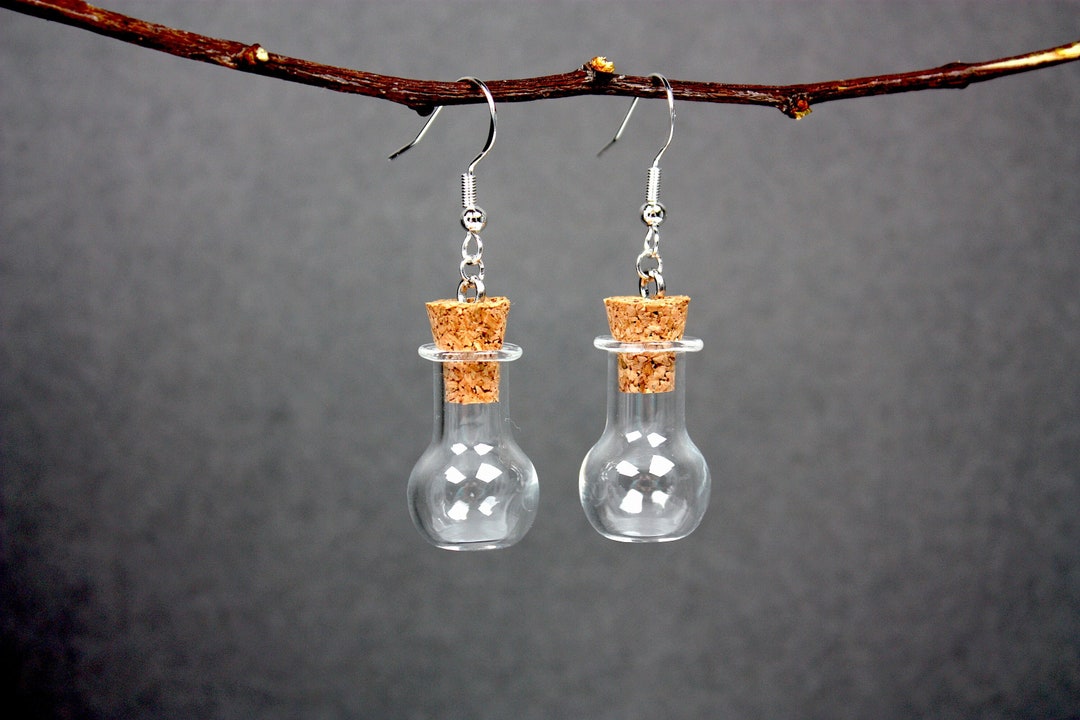 Empty Clear Glass Vial Potion Bottle Earrings, Fillable Vial Jewellery ...