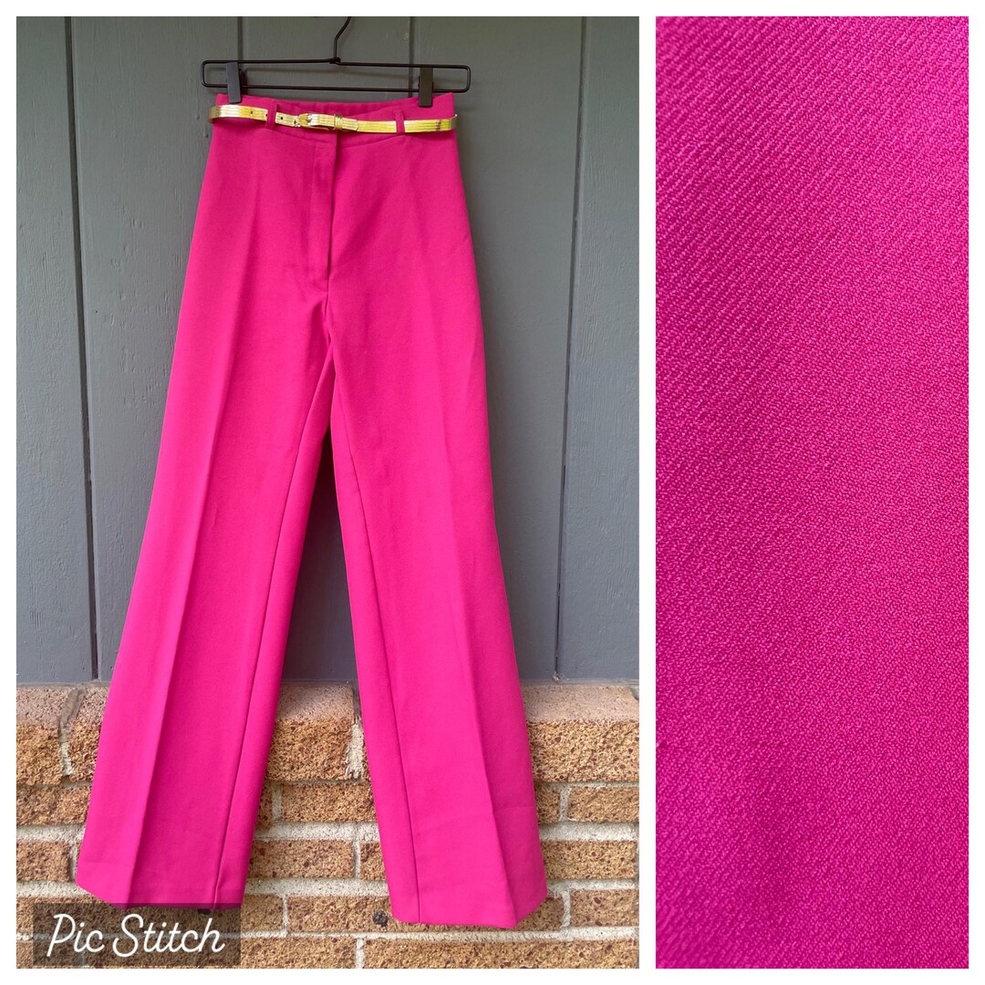 Retro Wide Leg Trousers Pink Polyester 1960s 70s Era Vintage Pants Sz 9 ...