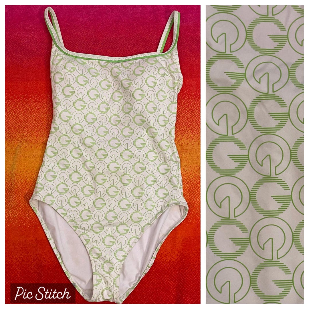 Y2K Gottex One Piece Swimsuit: Green & White Vintage Spring Break Suit ...