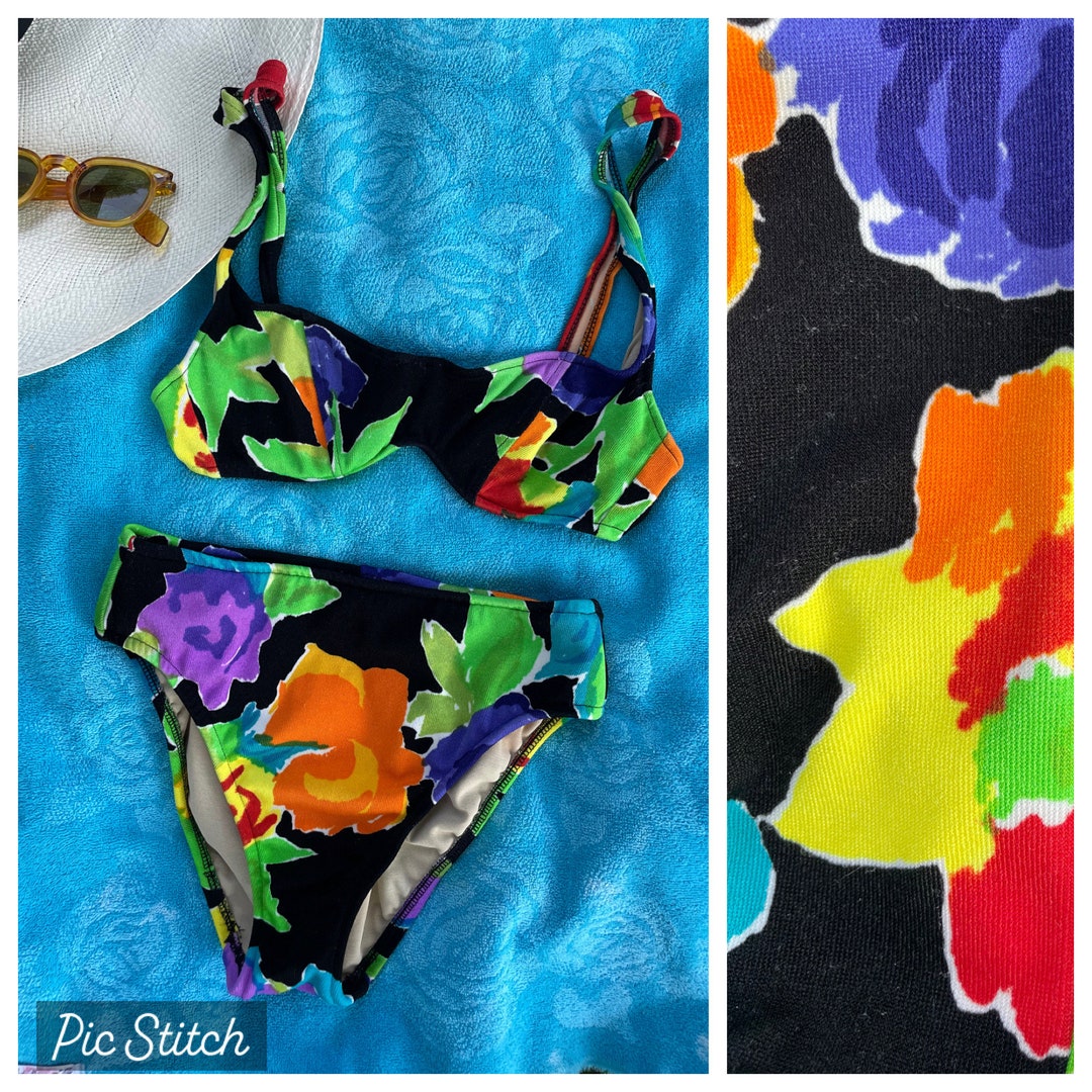 80s Swim - Vintage Illusions by Cole Tropical Color Bikini. - Etsy