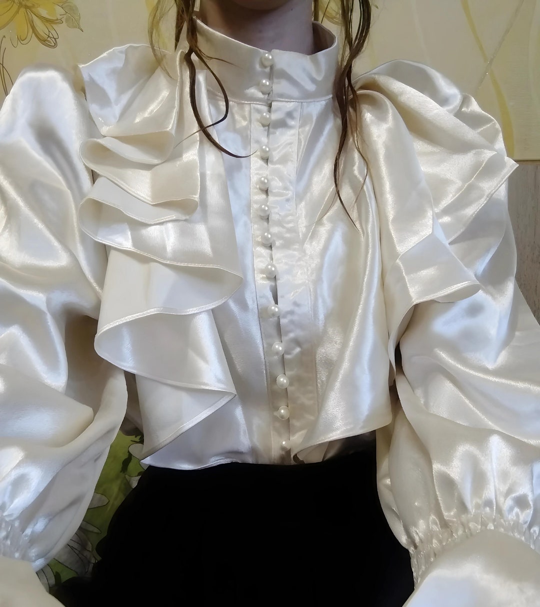 Chic Satin Ruffle Sleeve Blouse for Women, Loose Fit Office Top With ...