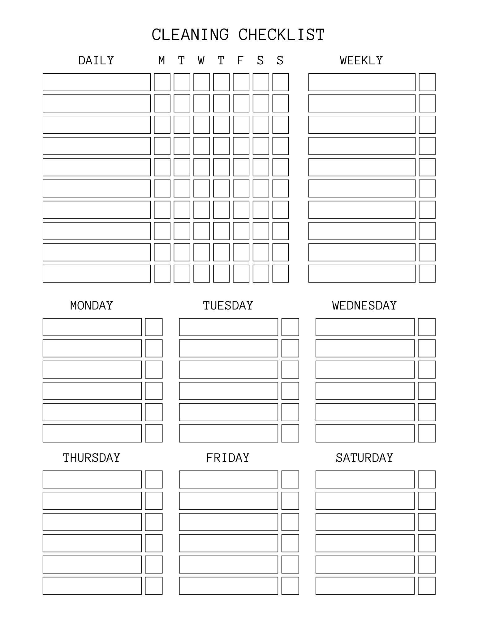 Cleaning Checklist, Printable Weekly/daily Cleaning Schedule, ADHD ...