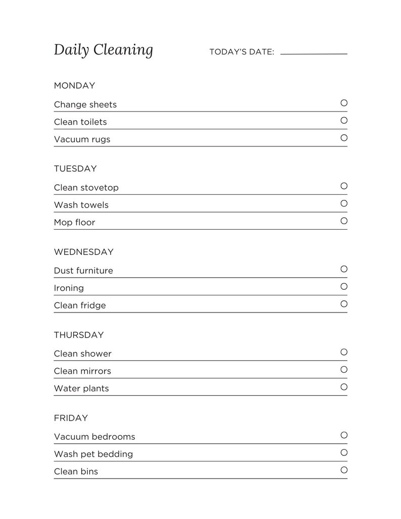Cleaning Checklist, Printable Weekly/daily Cleaning Schedule, ADHD ...