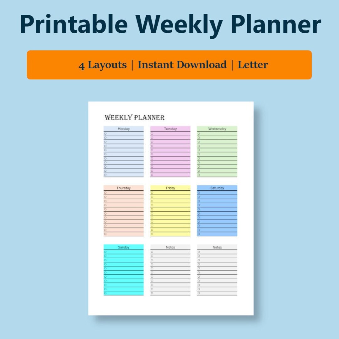 Printable Weekly Planner | Printable, Digital | Weekly Planner PDF ...