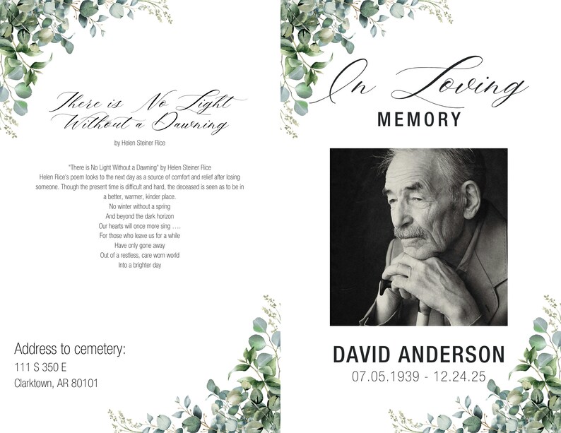 Memorial and Funeral Program Template - Green Succulent Design - Etsy