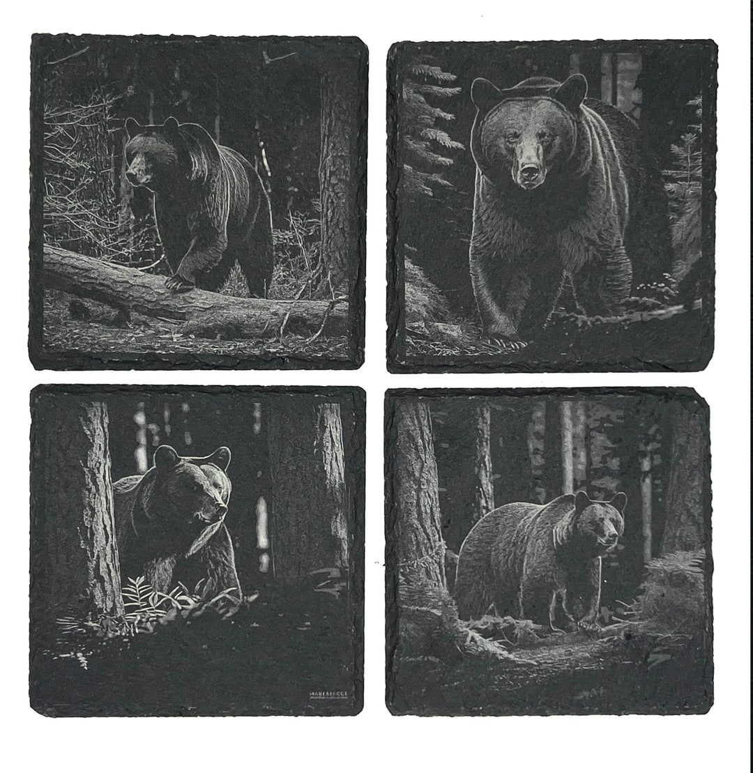 Realistic Black Bear Slate Coasters Set of 4 - Rustic Home Decor ...