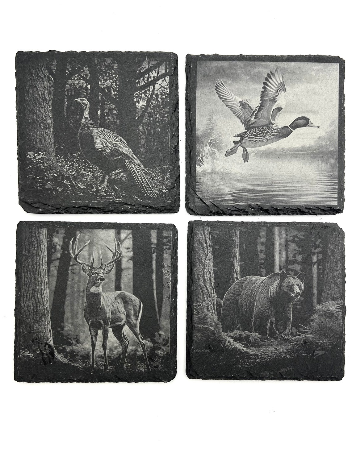 Wildlife Slate Coasters Set - Cabin Home Decor: Duck, Bear, Turkey, and ...