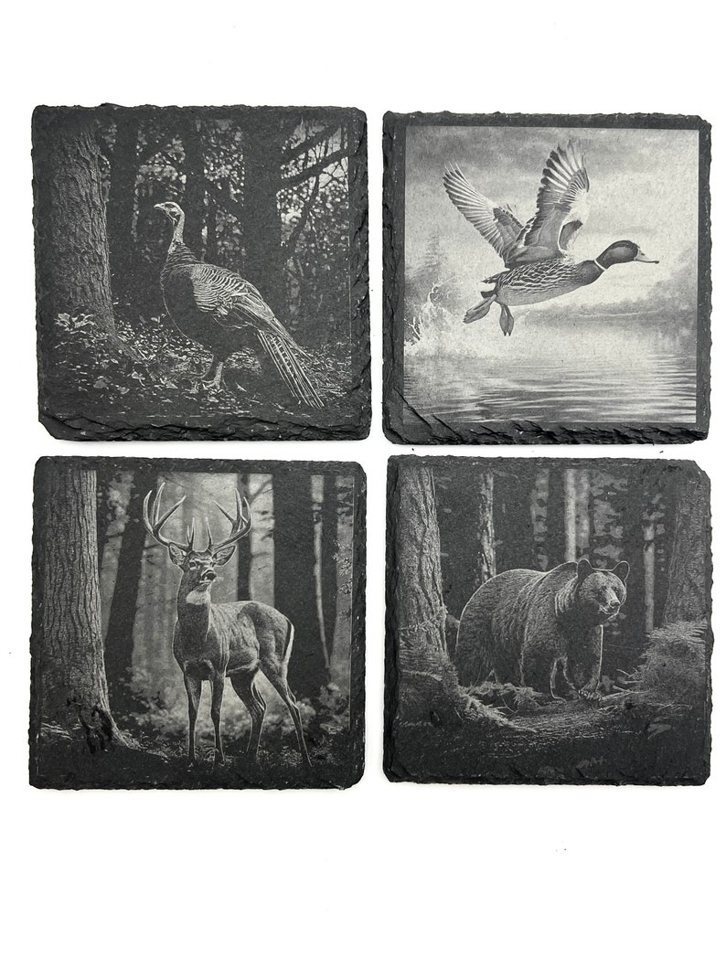 Wildlife Slate Coasters Set - Cabin Home Decor: Duck, Bear, Turkey, and ...