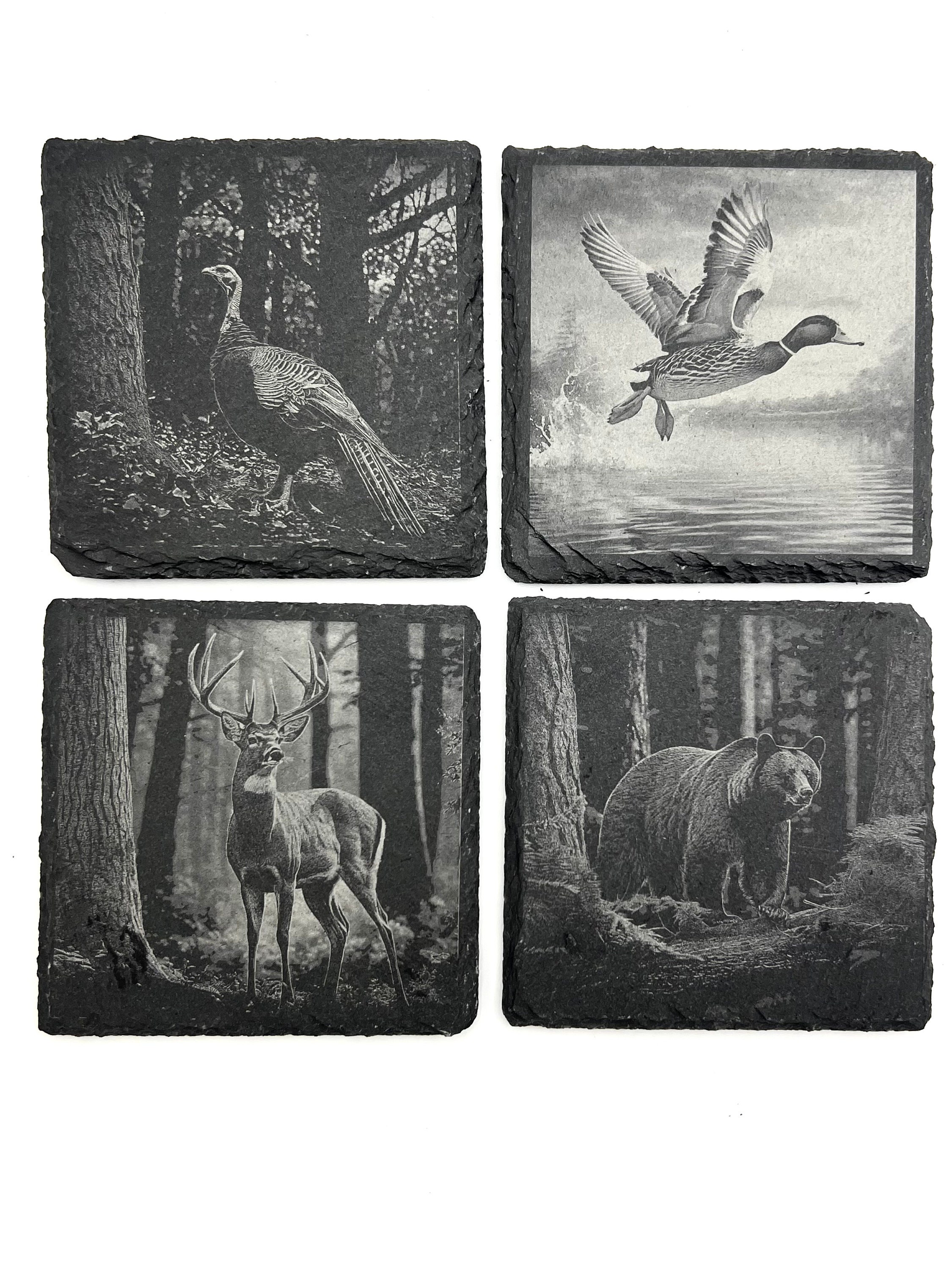 Wildlife Slate Coasters Set - Cabin Home Decor: Duck, Bear, Turkey, and ...