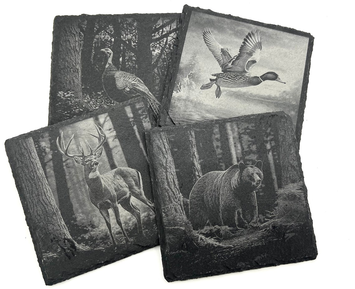 Wildlife Slate Coasters Set - Cabin Home Decor: Duck, Bear, Turkey, and ...