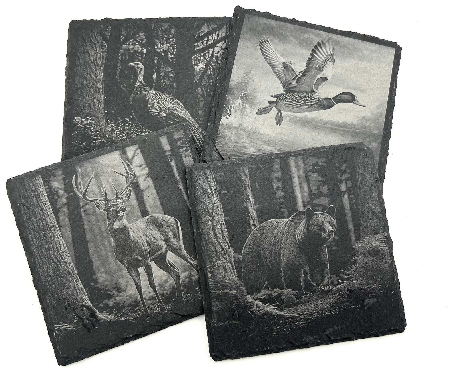 Wildlife Slate Coasters Set - Cabin Home Decor: Duck, Bear, Turkey, and ...