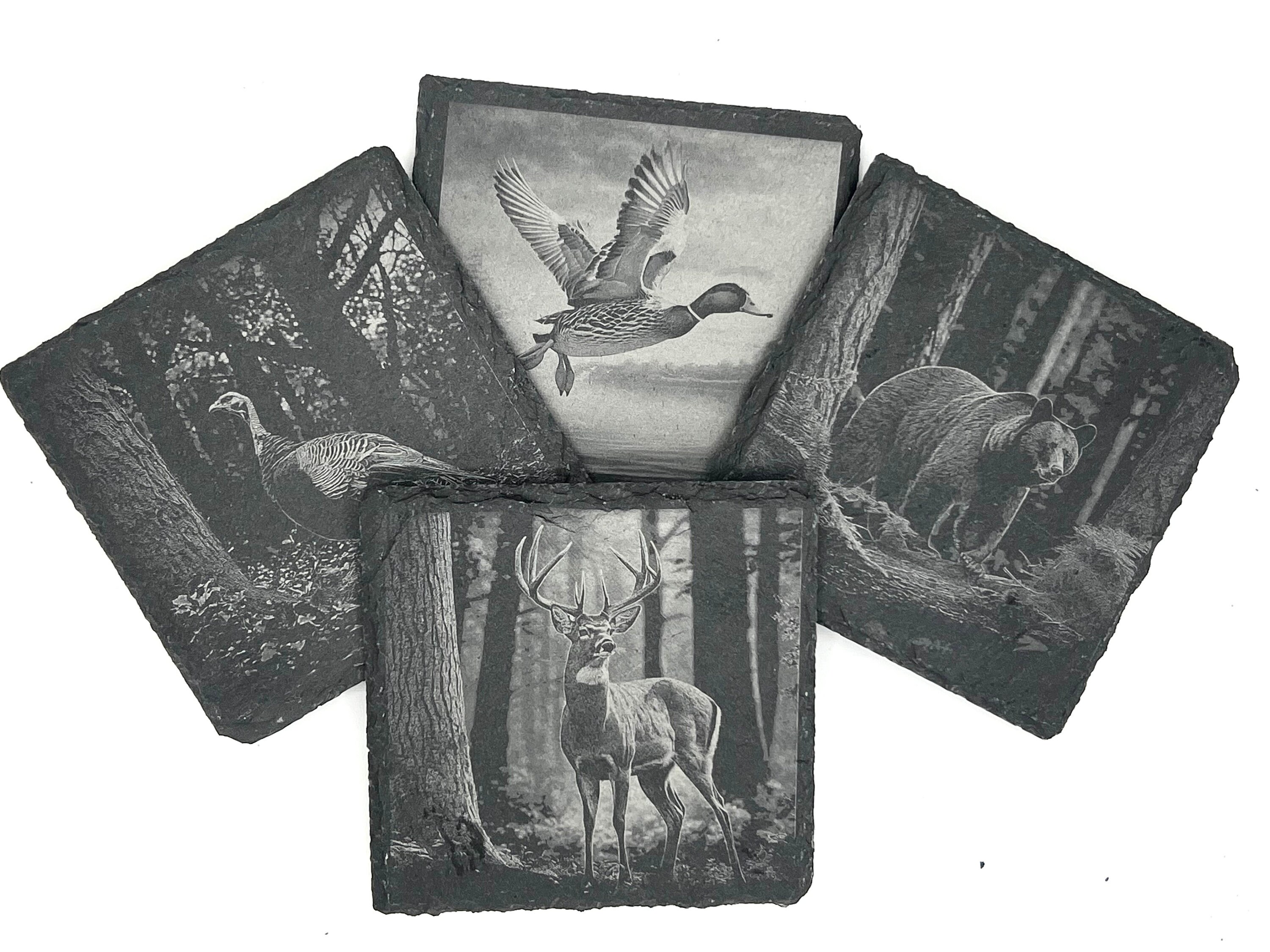 Wildlife Slate Coasters Set - Cabin Home Decor: Duck, Bear, Turkey, and ...