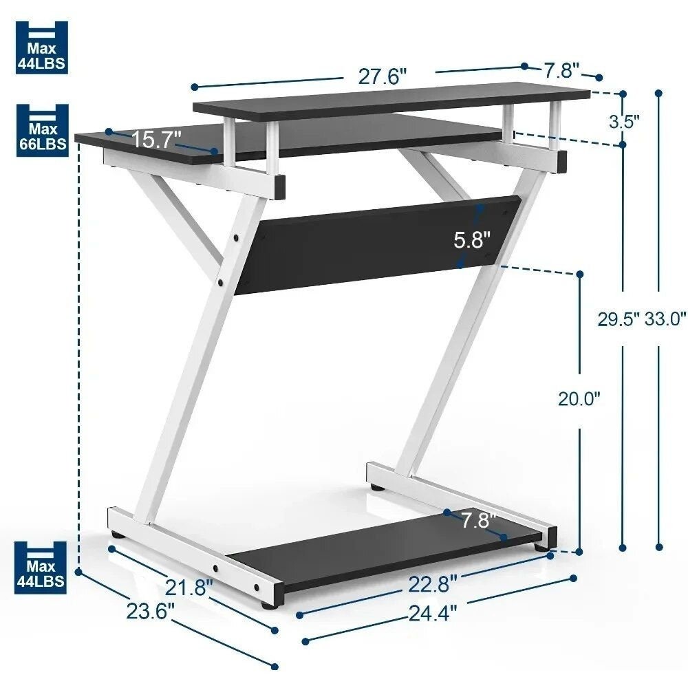 Compact Modern Z-shaped Computer Desk With Monitor Shelf for Small ...