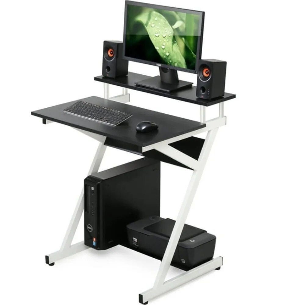 Compact Modern Z-shaped Computer Desk With Monitor Shelf for Small ...