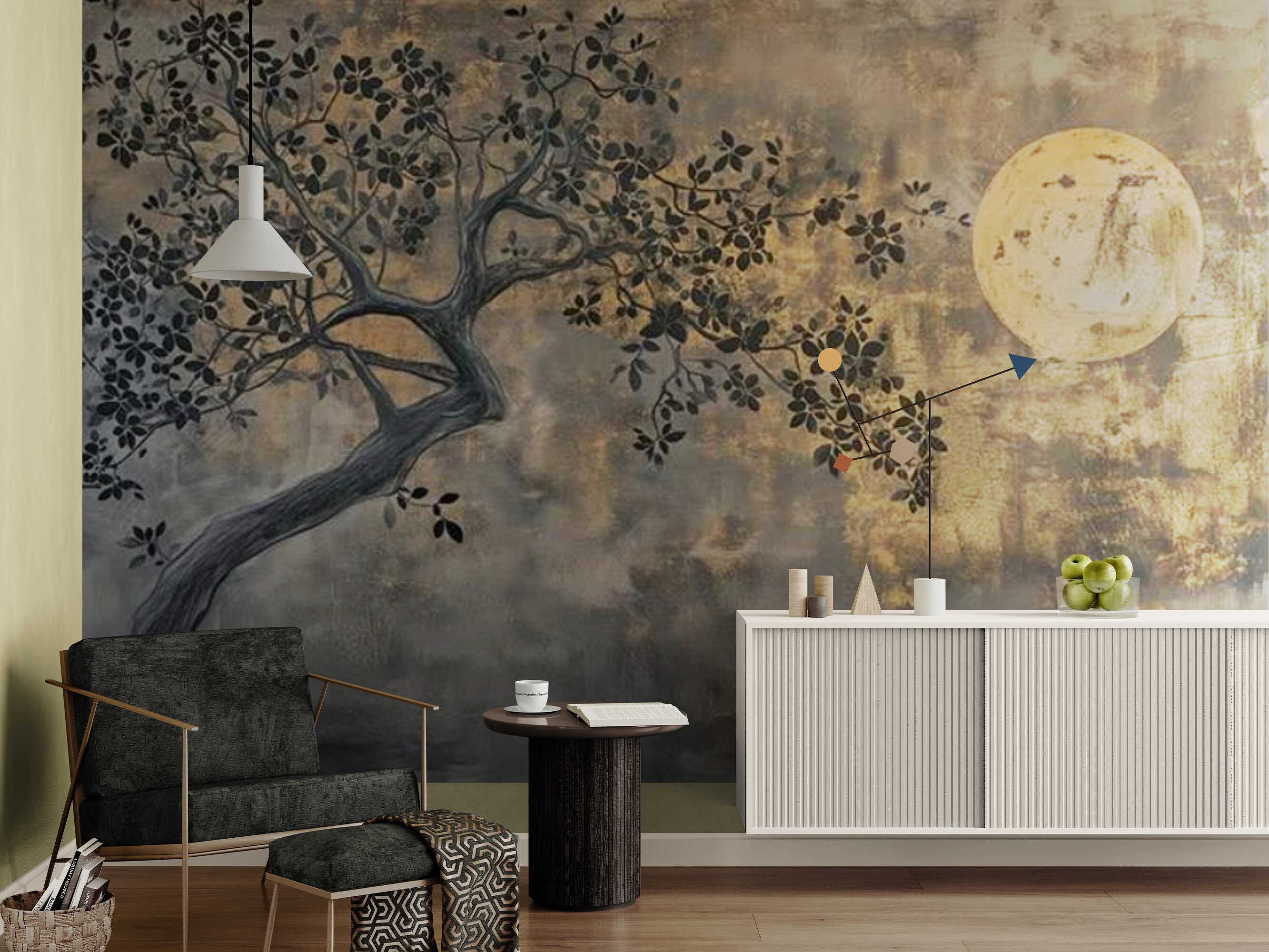 Tree Wall Mural Large Wall, Dark Night Wallpaper Peel and Stick, Moody ...