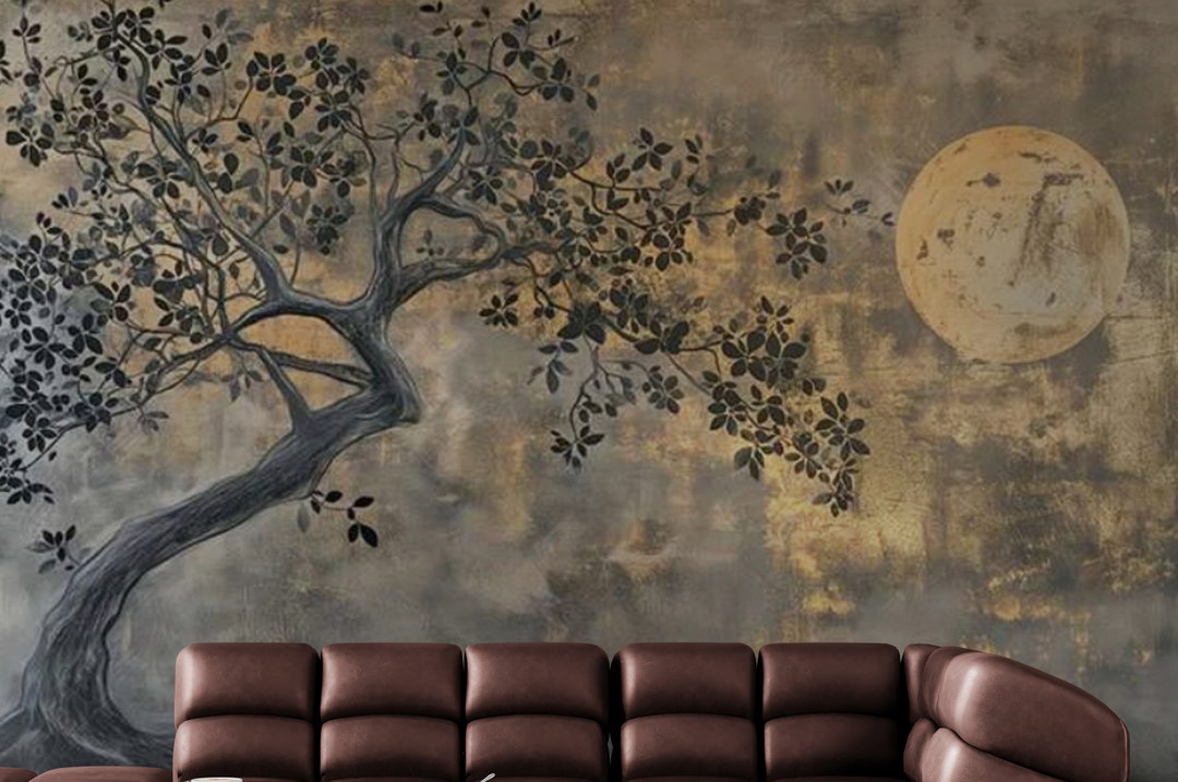 Tree Wall Mural Large Wall, Dark Night Wallpaper Peel and Stick, Moody ...
