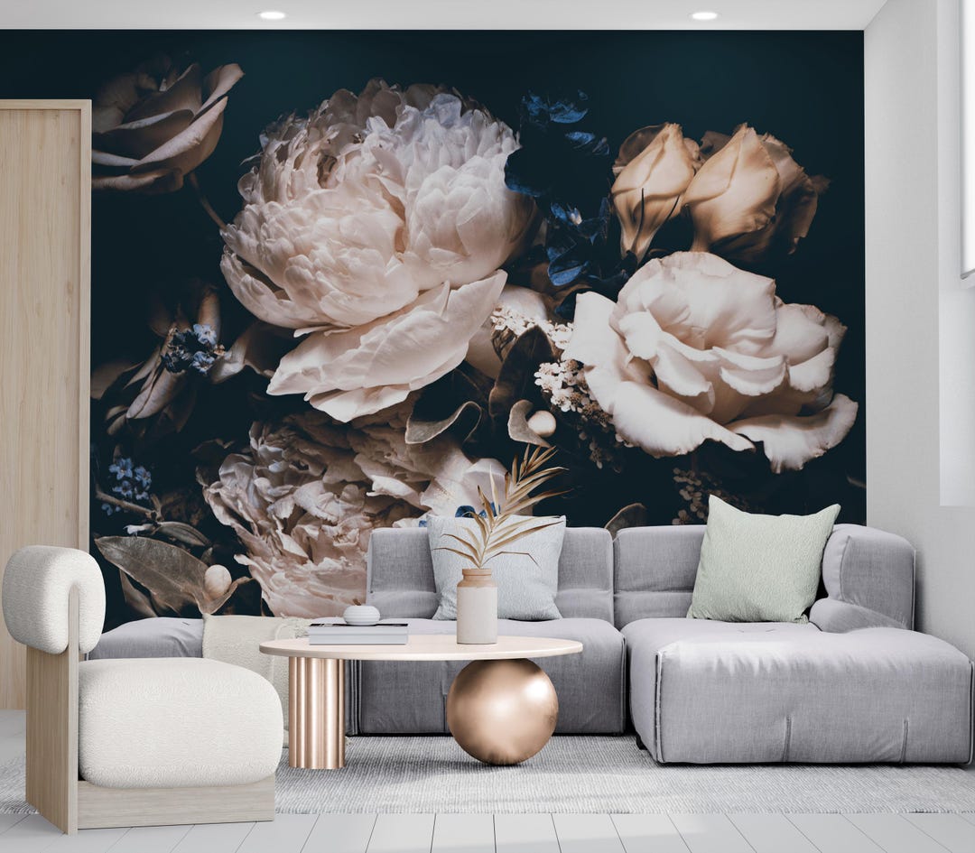 Peony Wallpaper Dark Floral Wall Mural Self Adhesive Wallpaper Flowers ...