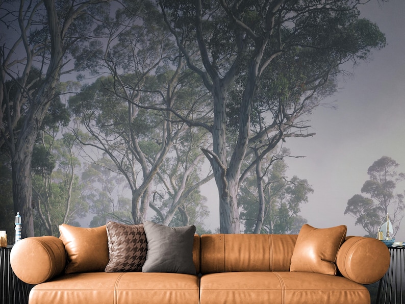 Magical Forest Mural Foggy Forest Wallpaper Peel and Stick Woodland ...