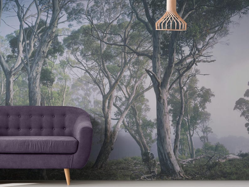 Magical Forest Mural Foggy Forest Wallpaper Peel and Stick Woodland ...