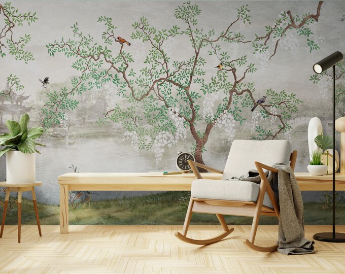 Japanese Wallpaper - Japanese Garden Gray 24in by Juditgueth - Asian ...