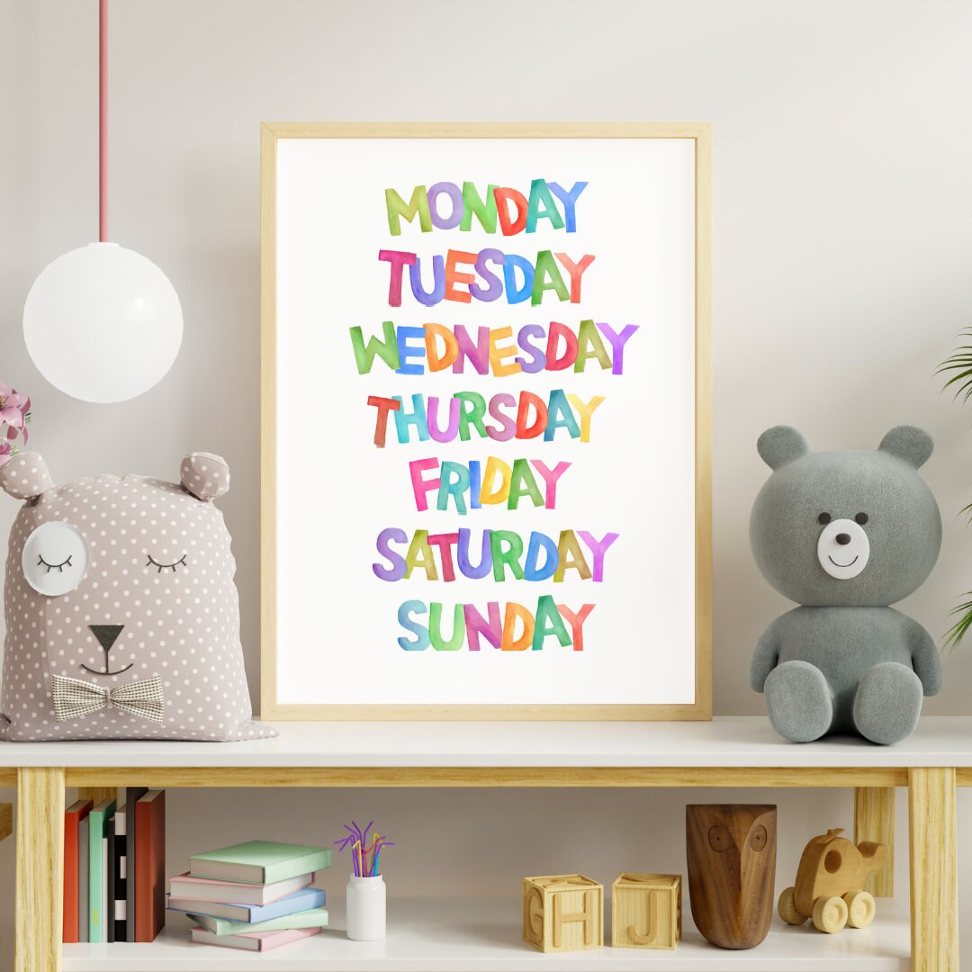 Colourful Days of the Week Poster, Nursery Wall Art, Educational Poster ...