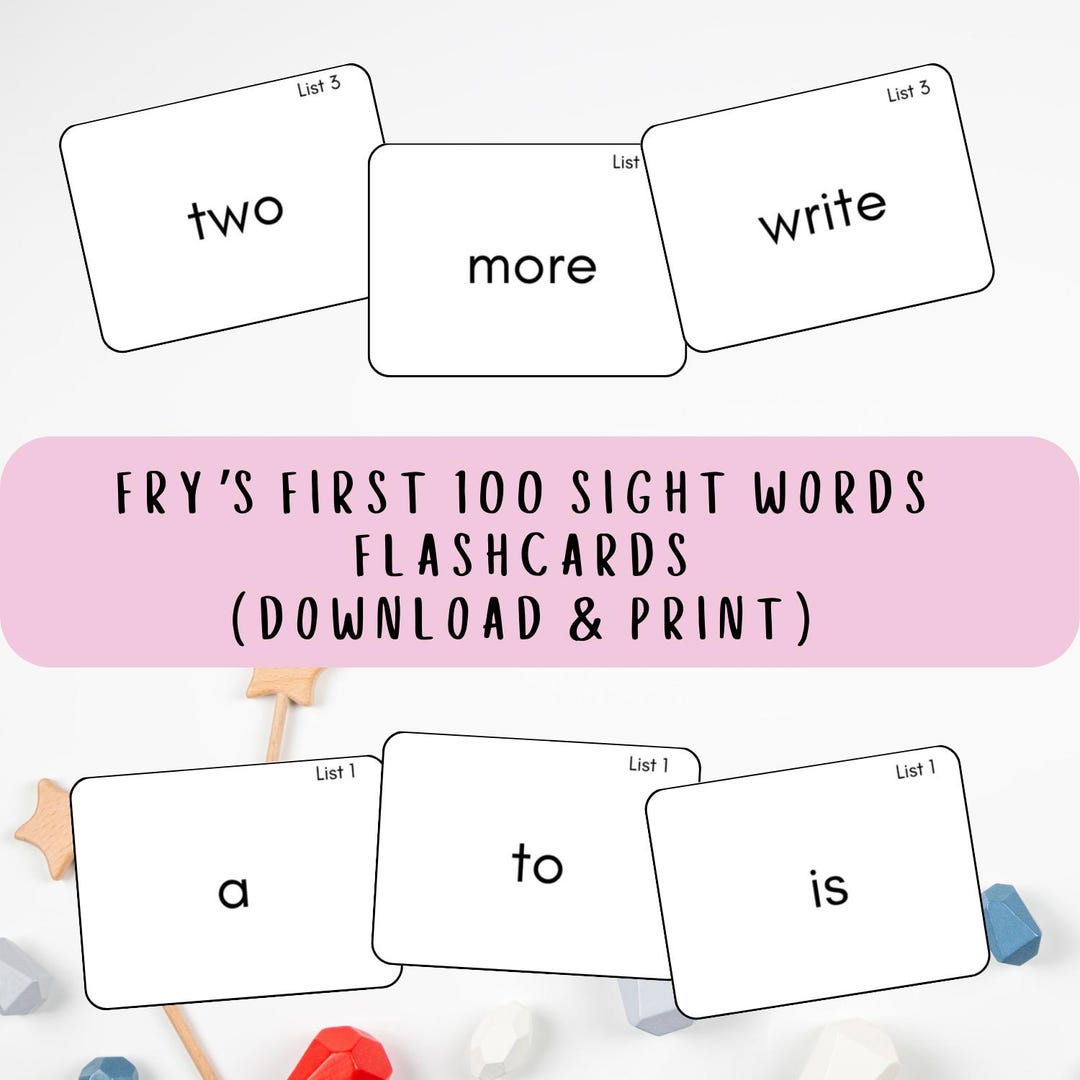 100 Printable Fry's First Hundred Sight Word Flashcards | Pre-school ...