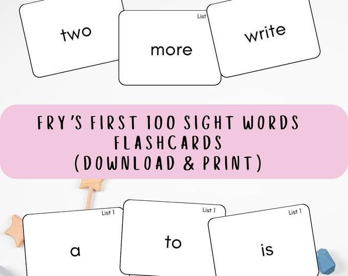 100 Sight Words, Printable Fry's First 100 Sight Word Flashcards, Pre ...