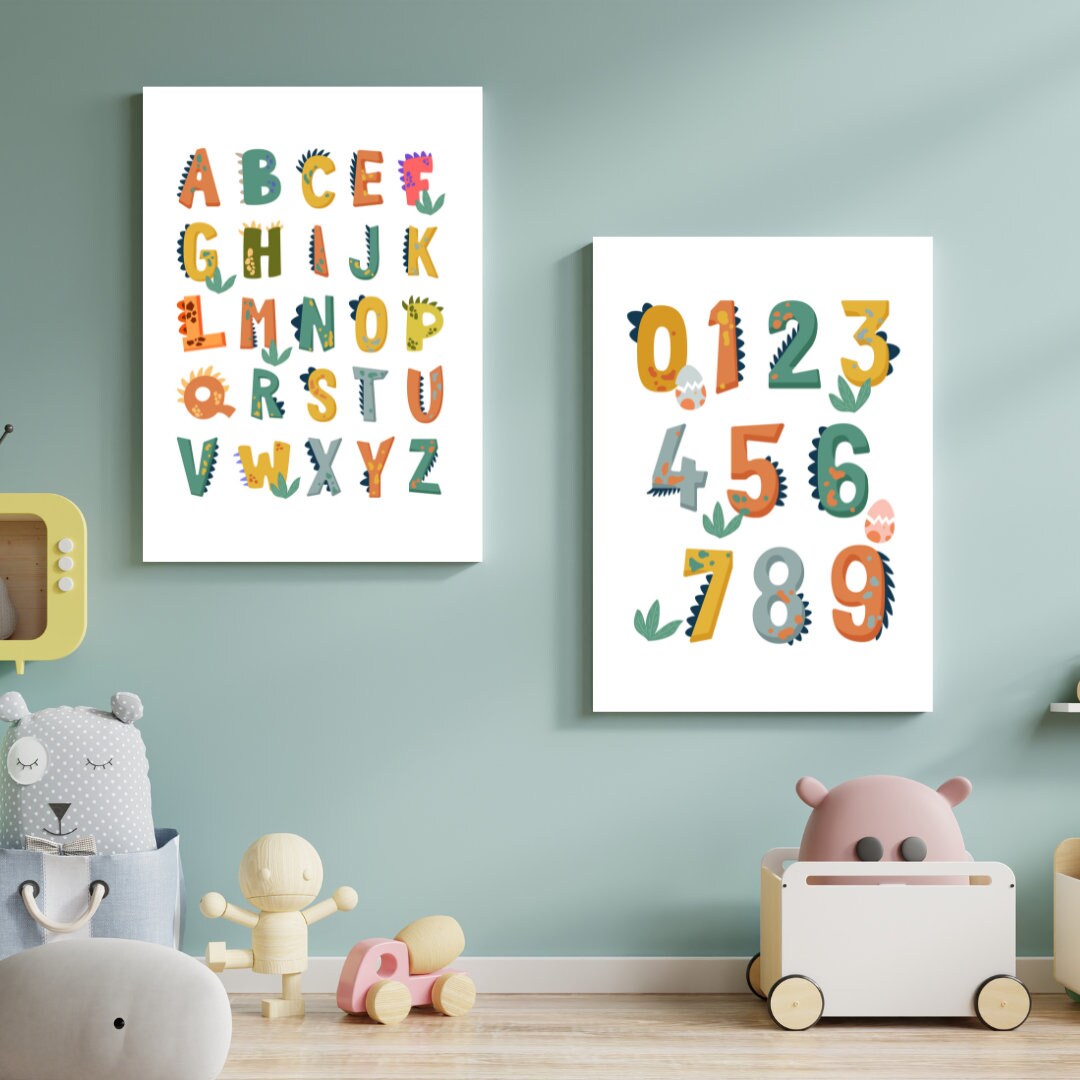 Dino Alphabets and Numbers Set of 2 Dinosaur Prints Dino Educational ...