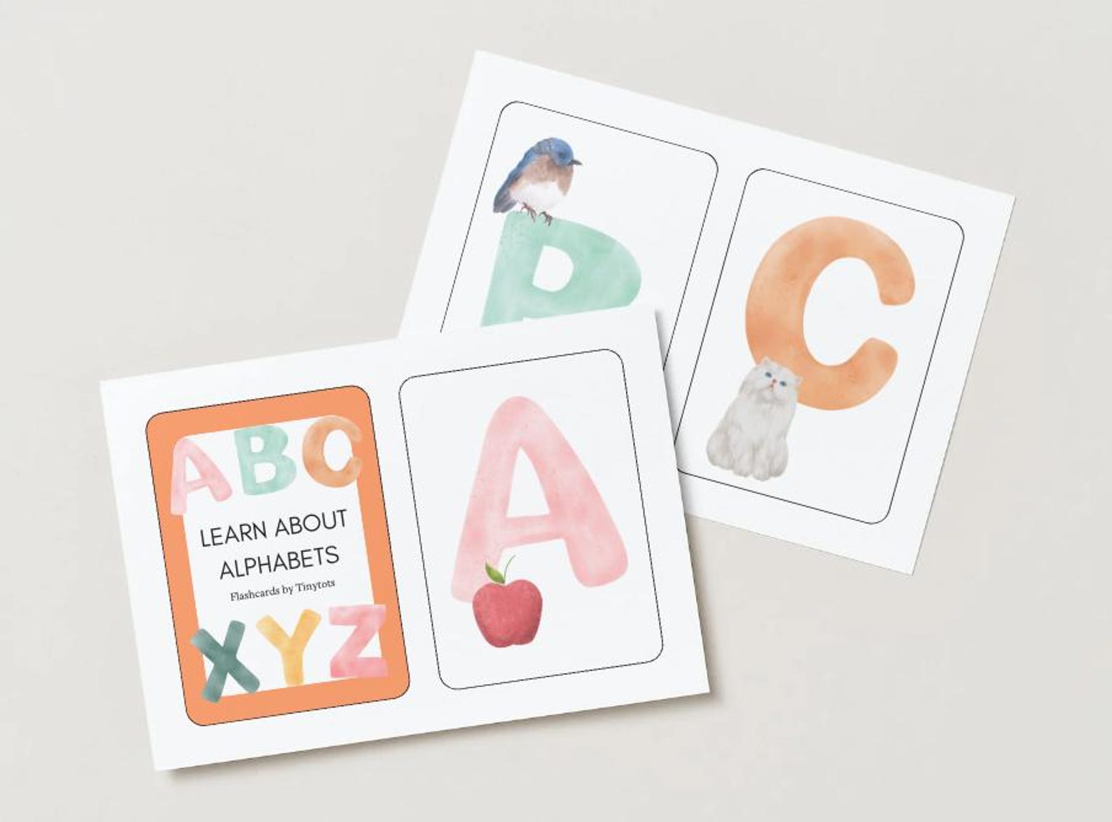 Watercolor Alphabet Flashcards for Kids | Printable ABC Learning Cards ...