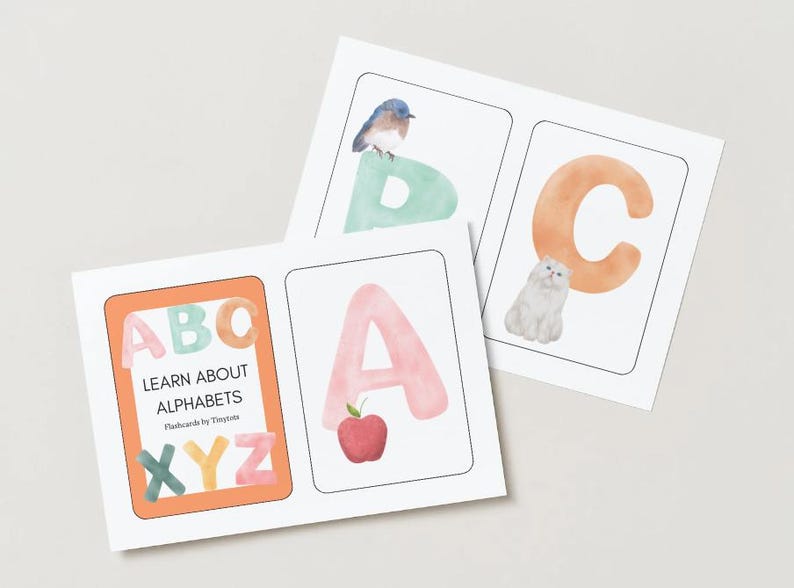 Watercolor Alphabet Flashcards for Kids | Printable ABC Learning Cards ...
