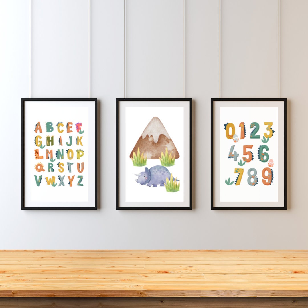 Dino Alphabets and Numbers Set of 2 Dinosaur Prints Dino Educational ...