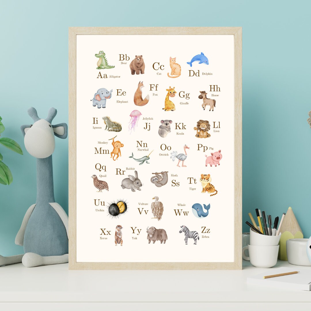 Alphabet Poster animal Theme Animal Alphabet Wall Art Nursery Room Wall ...