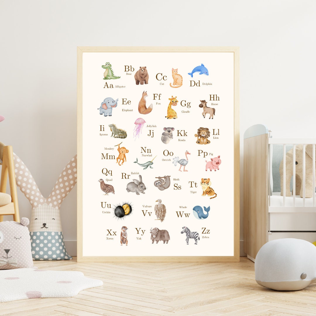 Alphabet Poster animal Theme Animal Alphabet Wall Art Nursery Room Wall ...